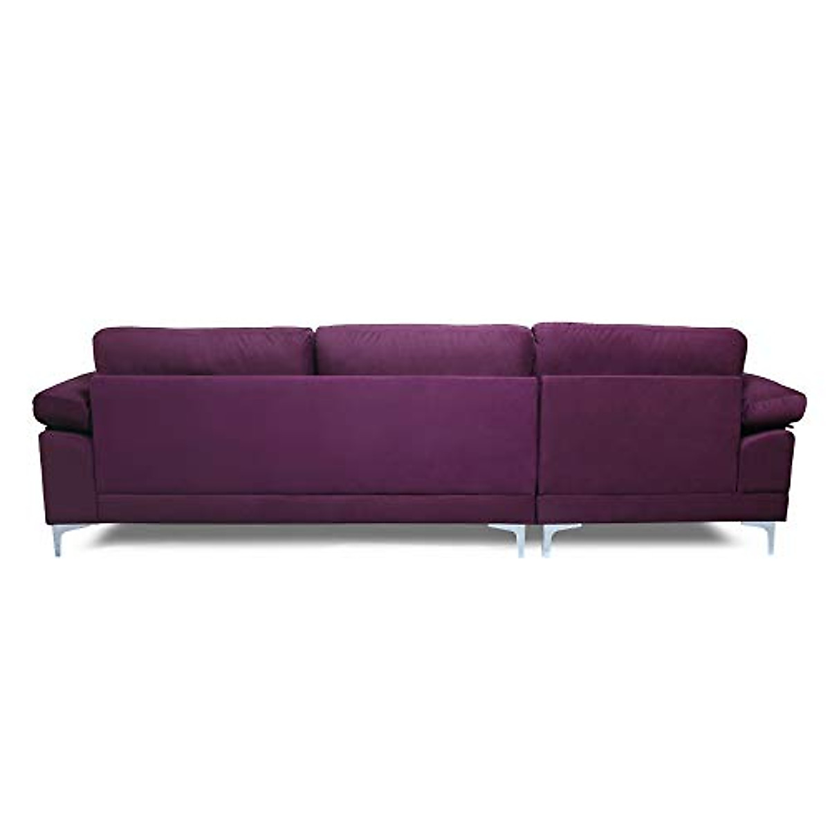 ERYE Soft Velvet Sofa with Left Lounge Chaise, L-Shaped Corner Upholstered Couch W/Pillow-Top Armrest & Silver Metal Legs for Living Room Furniture Sets Sectional, Purple 103.5" W