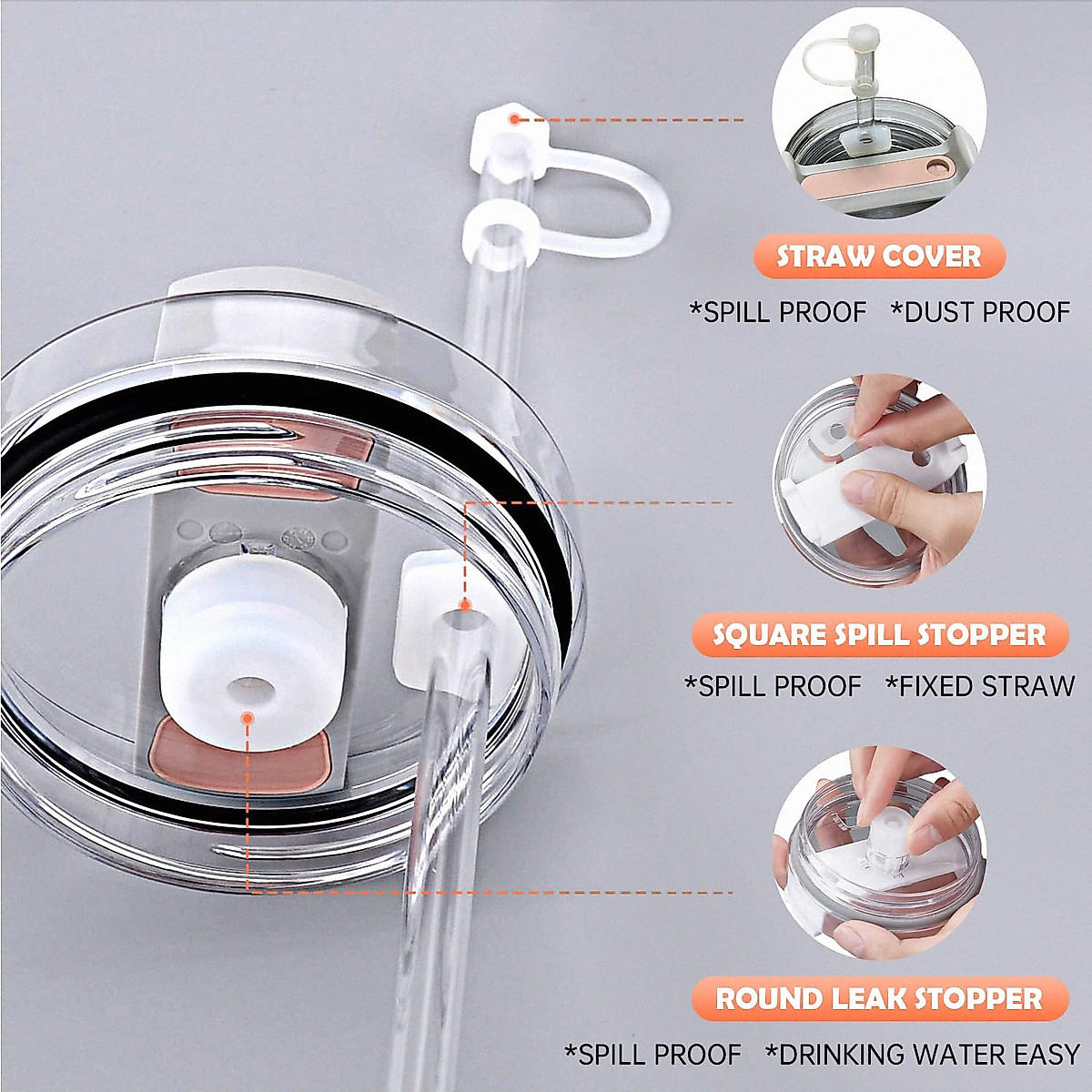 8PCS Stanley Silicone Spill leak Stopper Set of 4, for Stanley Cup 2.0 40oz/ 30oz, Tumbler Accessories,2 Straw Cover Cap, 2 Square Spill Stopper and 2 Round Leak Stopper,2 Bumper Boot