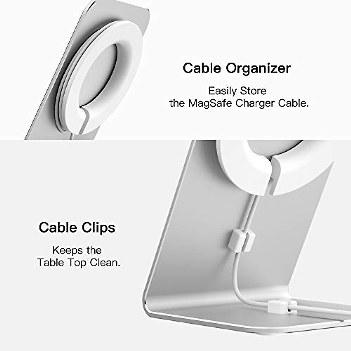 PZOZ Charger Stand Compatible for Apple MagSafe Charger, Aluminum Alloy Charging Station Dock Cable Management Clips, Cord Organizer Holder Stand for iPhone 13 12 Mini, Pro, Pro Max (Silver)