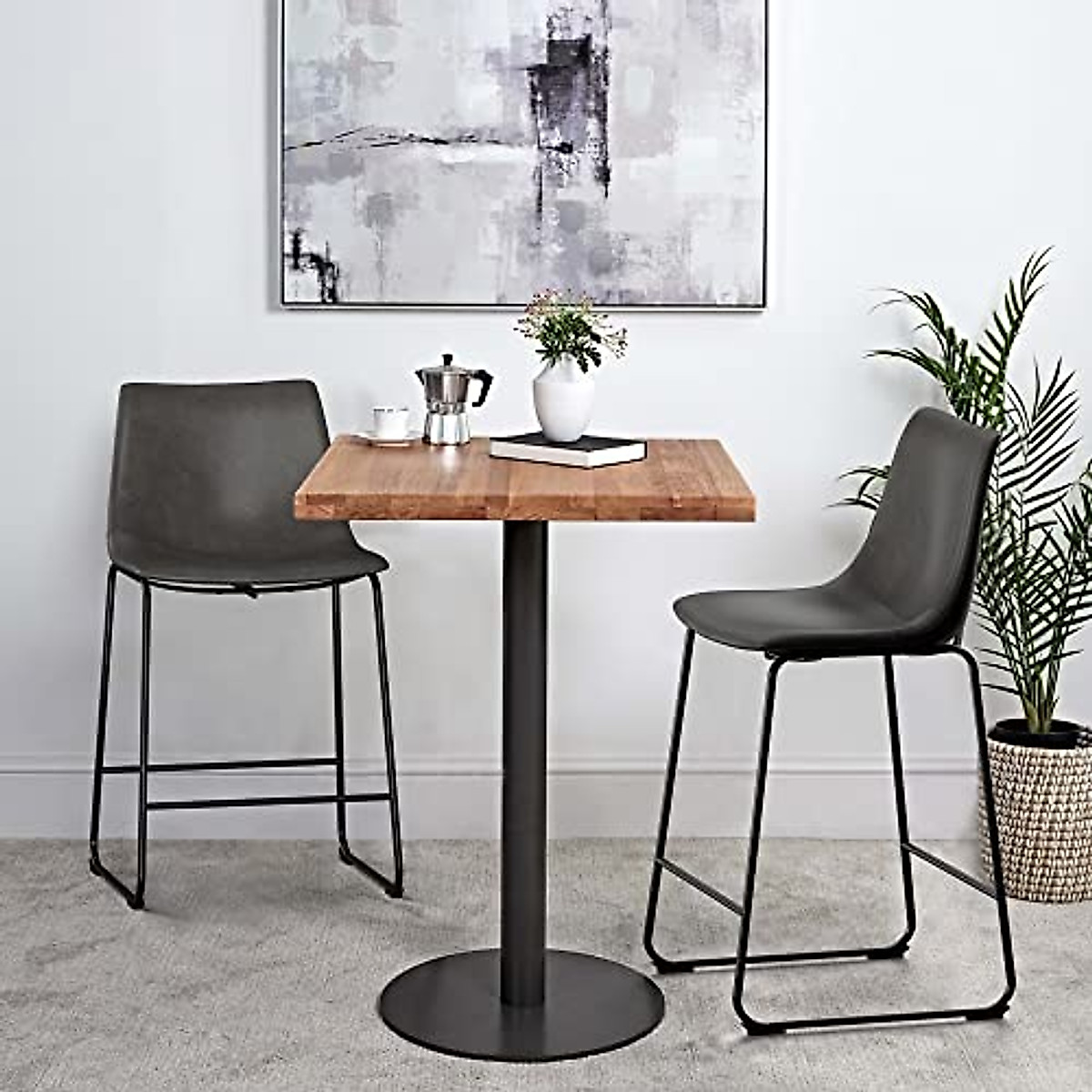 NicBex Retro Bar Stools Crazy-Horse Leather with Metal Legs Barstools, Lounge Kitchen Island Counter Stools, Set of 2, (Grey Color) (A-GE17019-USSU014)