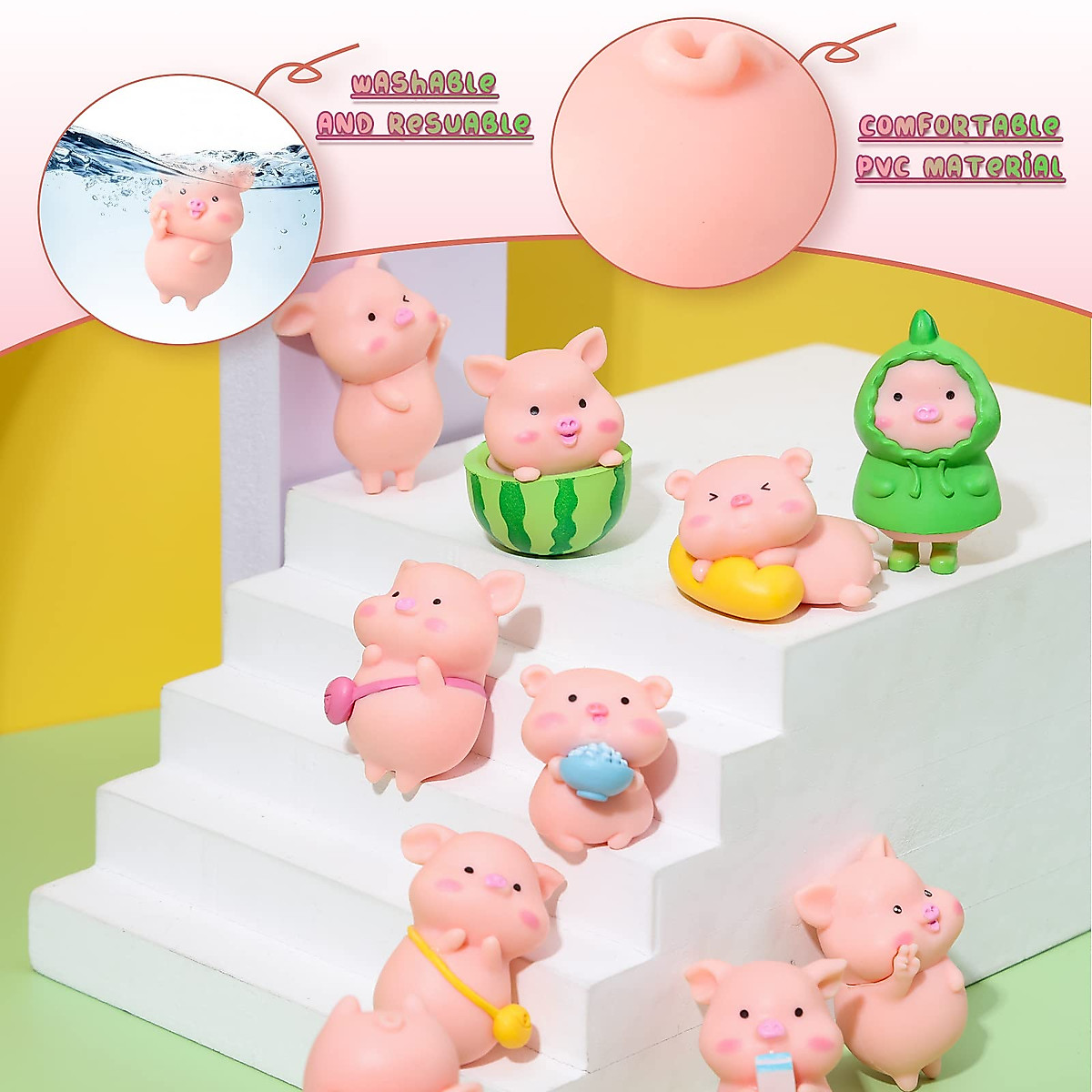 19 Pcs Miniature Figurines Toys Figure Animal Toys Set Cute Figurine Cake Toppers Mini Garden Miniature Figurines Landscape Decor for Home Desk Party Decorations (PVC,Pig)