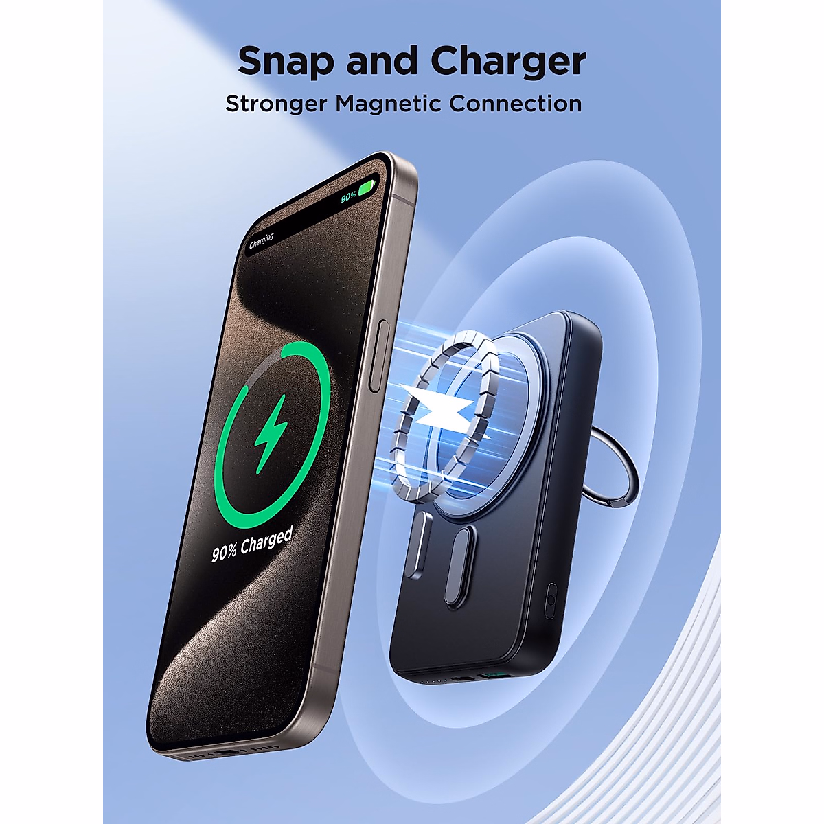 JOYROOM Magnetic Portable Charger 10000mAh Power Bank with Ring Holder, N52 Stronger Magnetic 20W PD Fast Charging Battery Pack Compatible with iPhone 16/15/14/13/12/Pro/Pro Max (Black)