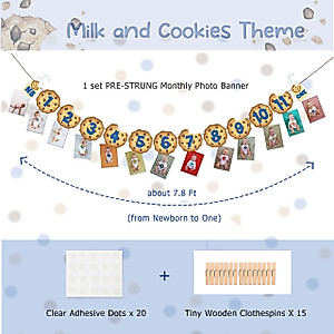 Cookies Milk Monthly Photo Banner, Cookies and Monster Theme Baby 12 Month Photo Prop Monthly Milestone Bunting Garland 1st Birthday Party Decoration