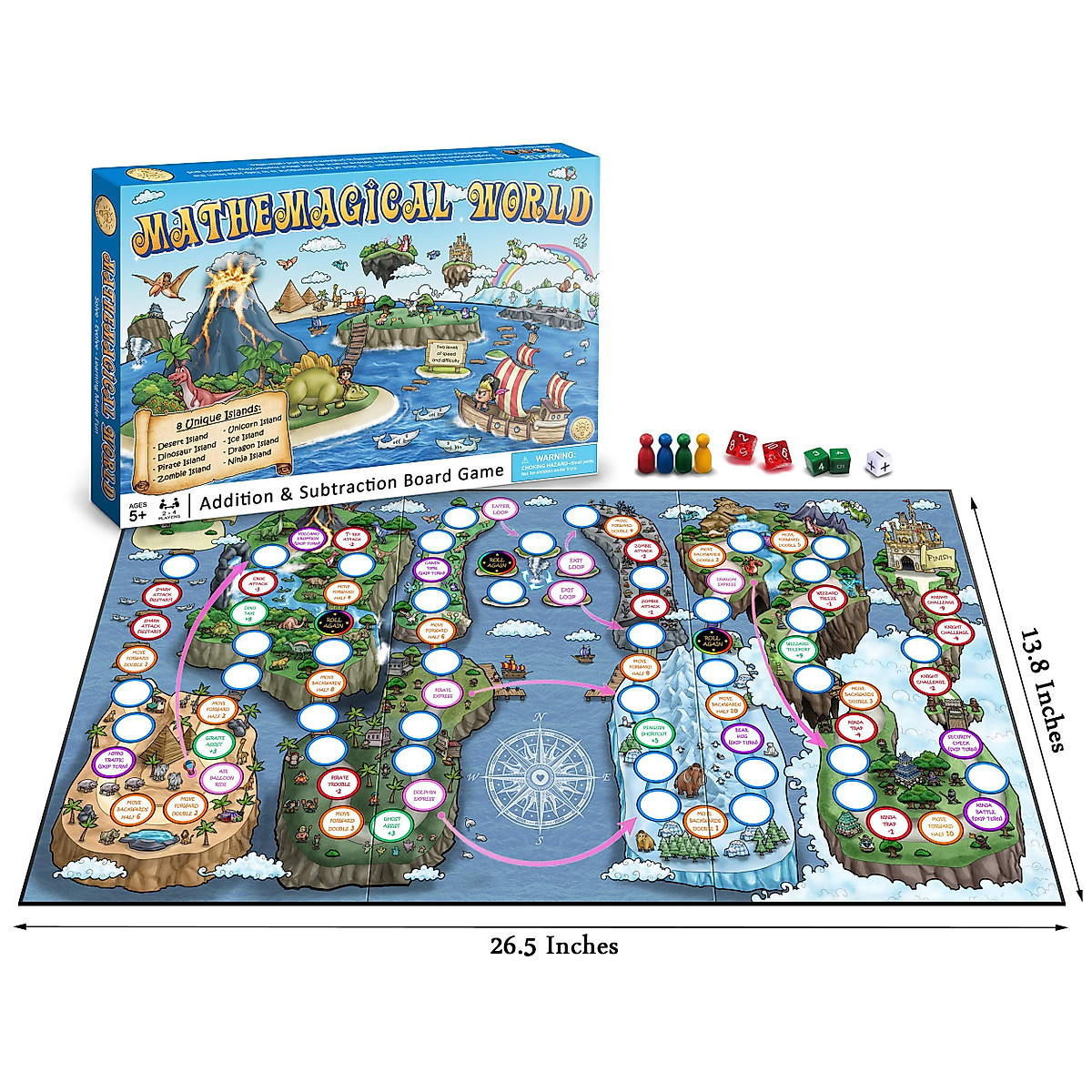 Mathemagical World - Addition & Subtraction Math Board Game for Kids, 2-4 players, Ages 5+ and Perfect for Homeschool, Kindergarten, Pre-k, and Gifted & Talented Prep