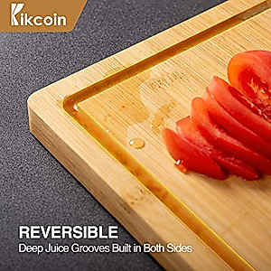 Bamboo Cutting Boards for Kitchen, (Set of 3) Kitchen Chopping Board with 3 Built-In Compartments and Juice Groove Heavy Duty Serving Tray Wood Butcher Block and Wooden Carving Board with Hole