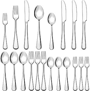 CACASO 20 Piece Silverware Set,Stainless Steel Flatware Set,Flatware Cutlery Set,Utensil Set Service for 4,Tableware Set for Home Kitchen,Include Knife Fork Spoon,Mirror Polished,Dishwasher Safe