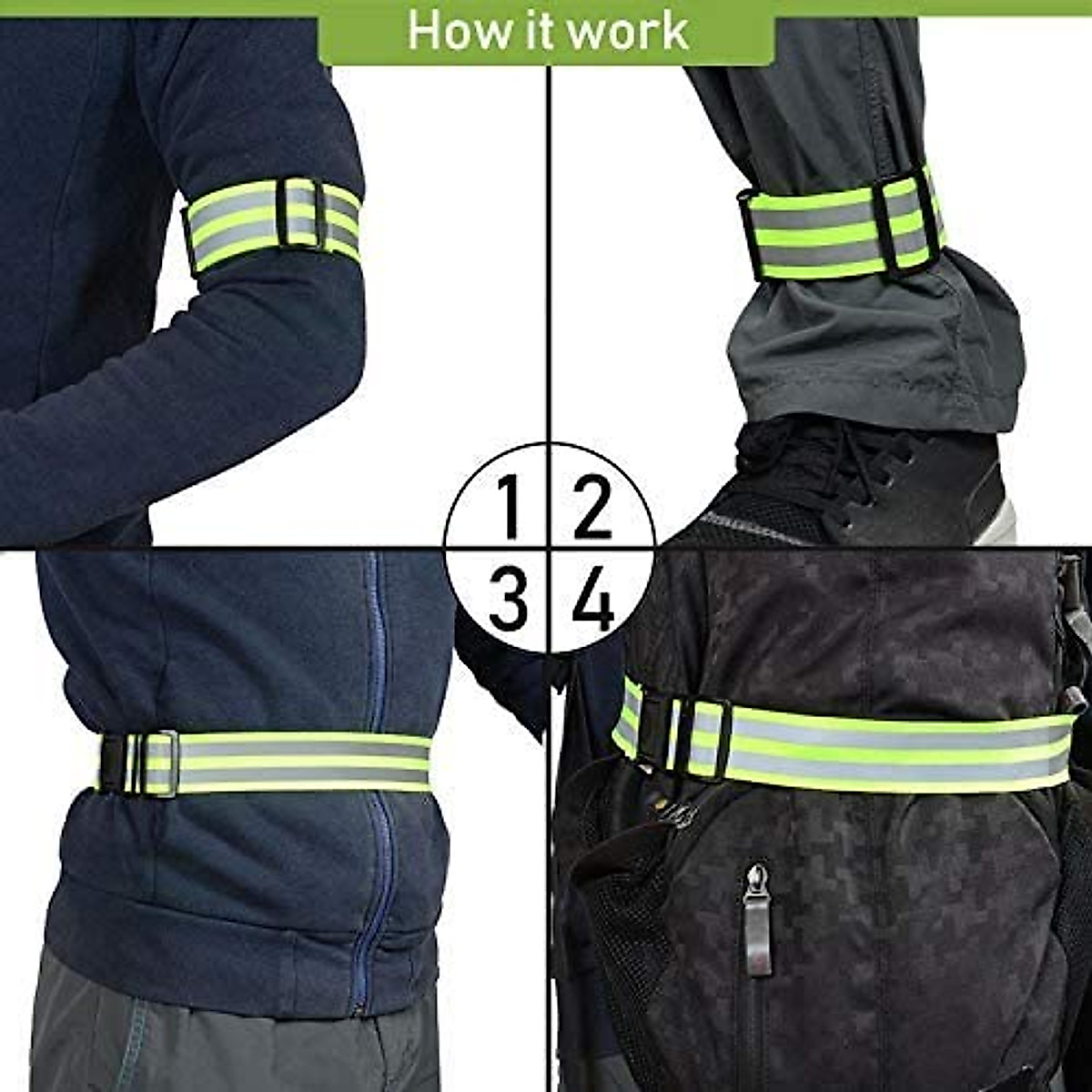 TOURUN Reflective Running Gear Bands Belt for Night Walking, Reflective Bands for Runners Women Kids Men, Bicycle Pants Cuff Bands Clip, Arm Ankle Leg Safety Bands for Cycling (2 Bands)