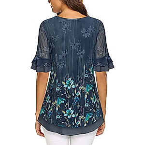 VALOLIA Women Half Sleeve Top and Blouses, Work Clothes for Women Office, Womens Dressy Tops Pretty Flowy Tunic Tops Casual Spring Summer Outfits Evening Tops for Women Elegant Classy Grey XL