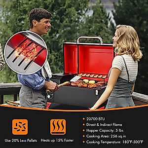 Giantex Portable Pellet Smoker Grill Set, 8-in-1 Electric Tabletop Pellet Grill with 20 lbs Apple Wood Pellet, Auto-feed System, Maintain 180°F to 500°F, 256 sq.in Outdoor Wood Pellet Grill (Red)
