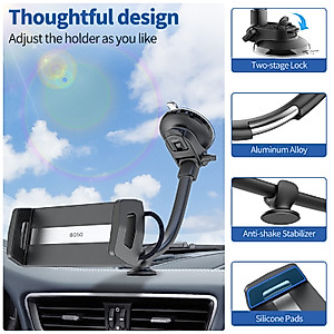 OQTIQ Tablet Holder for Car Dashboard Windshield Car Tablet Mount for Truck Strong Suction Cup Flexible Gooseneck Compatible with iPad Pro, Air, Mini, Galaxy, Fire, 4.7-13" Tablets, and 4-7" Phones