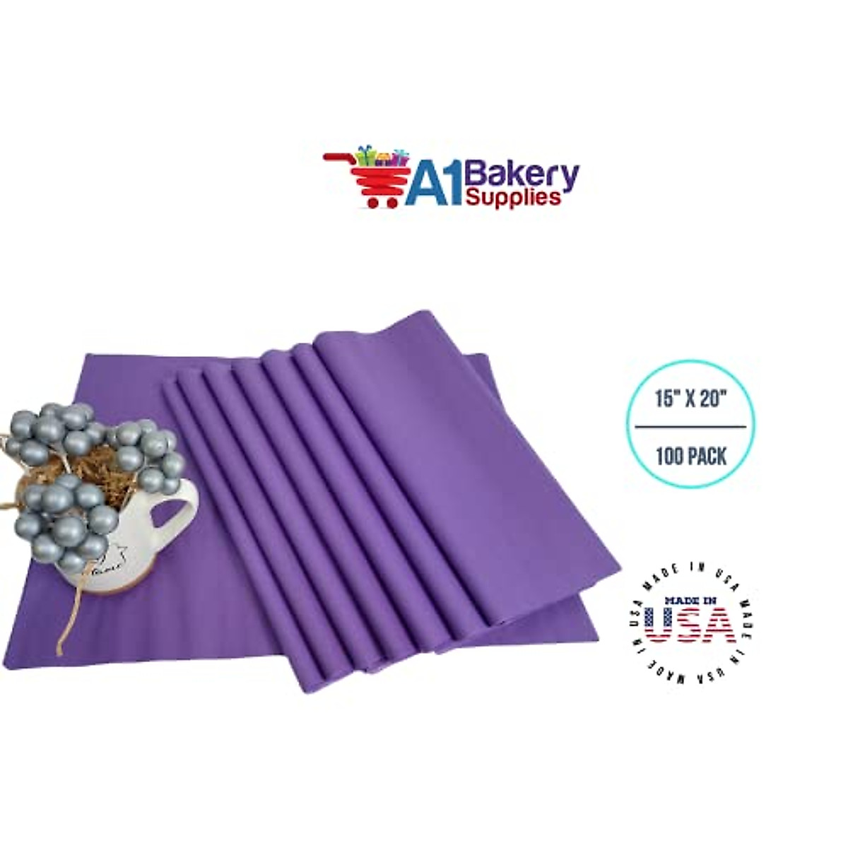 A1 Bakery Supplies Purple Tissue Paper 15' x 20' 100 Sheets Premium Quality Gift wrap tisue Paper