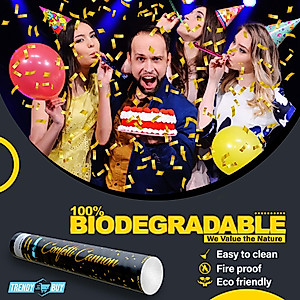 [6 Pack] 12" Biodegradable Gold Confetti Poppers | Confetti Cannon for Birthdays, Graduation, Weddings, Pranks, New Years Celebration | Trendy Buy Party Poppers Confetti Shooters | Shoots 25ft