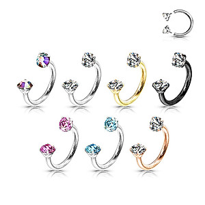 Amelia Fashion 16 Gauge Prong Set Round CZ Internally Threaded Circular Barbell/Horseshoe 316L Surgical Stainelss Steel (Choose Color) (Rose Gold/Clear)