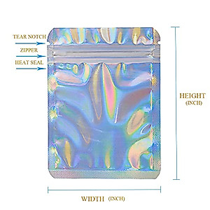 YHJZ 100 Pcs Holographic Bags, 4 x 6" Resealable Smell Proof Bags Resealable Bags for Packaging Ziplock Pouches Bags for Lip Gloss Packaging Mylar Bags for Party Favor Food Storage (4x6 Inch)