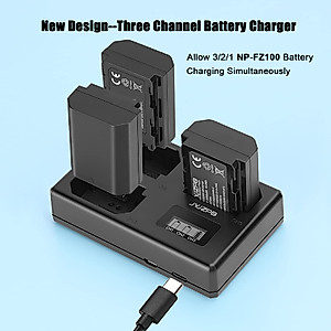 JYJZPB 3 Pack NP-FZ100 Replacement Battery for Sony A7III, A7IV, A7R III, A9, A6600, A6700, A9S, A7R3, A7S III, A7R III, and Triple Sony Battery Charger for Sony NPFZ100 Z-Series Battery Pack