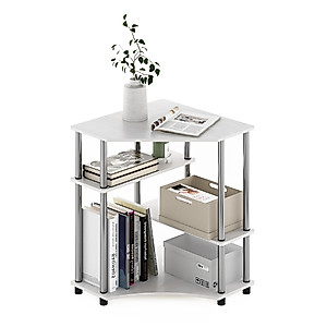 Furinno Turn-N-Tube Space Saving Corner Desk with Shelves, White Oak/Stainless Steel