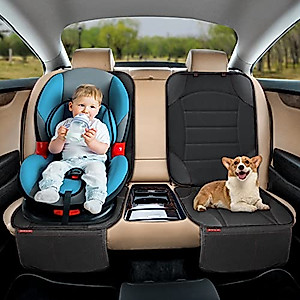 Sinvitron Car Seat Protector, 2Pack Seats Protector with Leather and Fabric Padding, Non-Slip Backing with Mesh Pockets, Waterproof seat Protectors for Vehicles Baby Pets