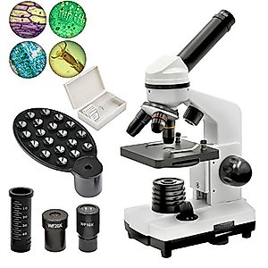 Starboosa Microscope 80X-1600X for Kids Beginners Lab Compound Monocular Microscopes with Optical Glass Lenses & LED Illumination - Microscope with Smartphone Adapter for Kids Beginner