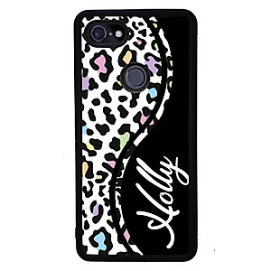 Colorful Leopard Cheetah Animal Skin Personalized Black Rubber Phone Case Compatible With Google Pixel 8 Pro, 8a, 8, 7a, 7, Pixel 7 Pro, 6a, Pixel 6 Pro, 6, 5, 4a 5G, 4a 4G, 4, 4 XL, 3a, 3a XL, 3