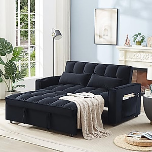 3 in 1 Loveseat Sofa W/Pull Out Sleeper Couch Bed, 2 Seater Sofa & Couch Tufted Upholstered Adjustable Backrest Futon Convertible Sleep Daybed for Living Room