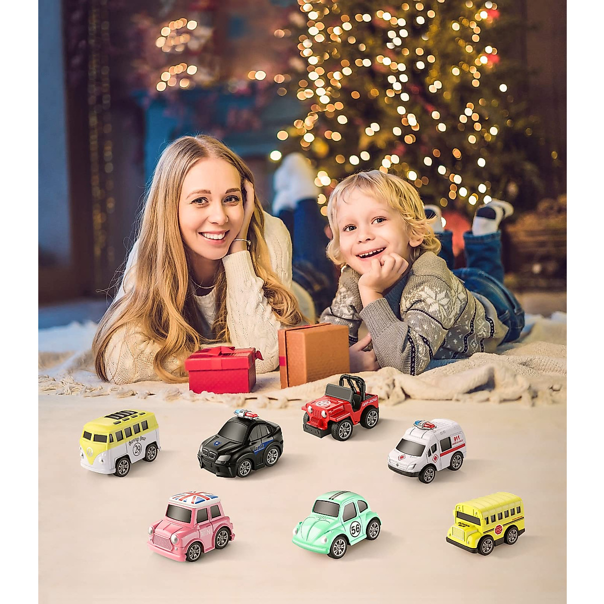 Geyiie Toys Pull Back Vehicles, Car Toy Play Set, Friction Powered Die-cast Small Cars Trucks for Boys Toy Girls Toddler Kids Party Favor Stuffers Fillers Age 3-8