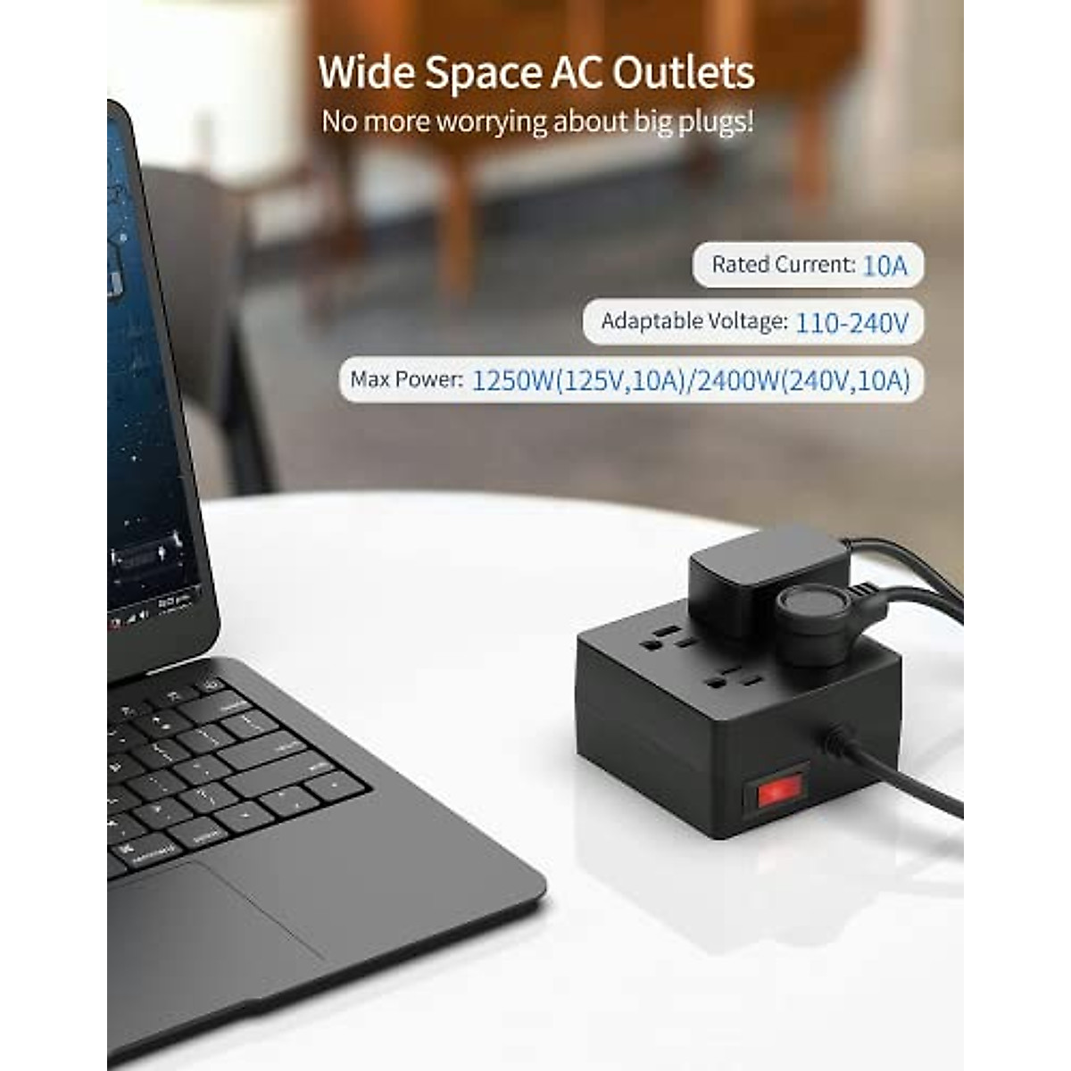 Power Strip, SUPERDANNY 4-Outlet 4-USB Surge Protector, 5 Ft Extension Cord, 900 Joules, Overload Switch, Grounded, Mountable, Desktop Charging Station for Home, Office, School, Dorm, Computer, White