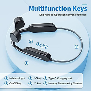 VOFUOE Bone Conduction Headphones, Open Ear Wireless Bluetooth Headset, Sports Headsets with Microphone IPX6 Sweatproof Earphones Bluetooth 5.3 Earbuds for Running, Gym, Hiking, Cycling-Black & Grey