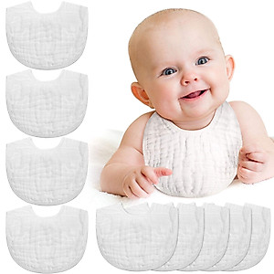 Tatuo 10 Pieces Muslin Baby Bibs Bulk Adjustable Newborn Bandana Drool Bibs for Baby Boy Girl Burping Cloth(White)