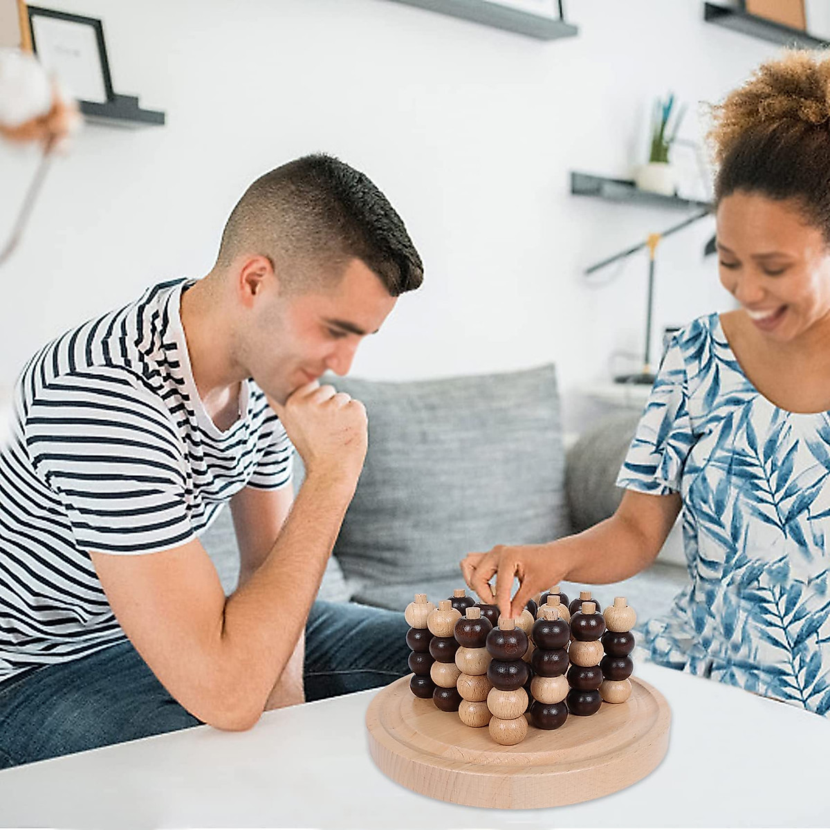 GOTHINK 3D Four in a Row, Challenge Your Mind with Handmade Birch Wood Board Game for 2 Players, Perfect for Kids and Adults