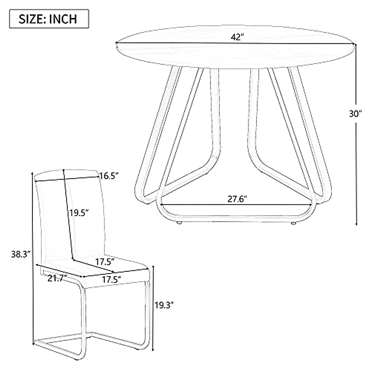 Goozio 5-Piece Round Table Set for 4 with Faux Marble Tabletop and Four Chairs with Metal Legs for Dining, Kitchen Living Room, White+Gold