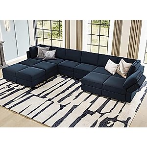 Belffin Oversized Modular Sectional Sofa U Shaped Sectional Couch with Reversible Double Chaises Velvet Modular Sectional Sleeper Sofa with Storage Blue