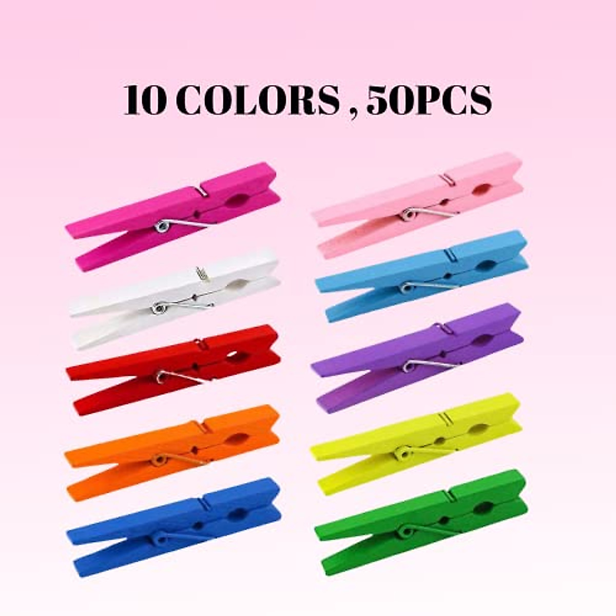 Clothes Pins, Colored Clothespins 50 PCS 2.9" Natural Birchwood Close Pins, Strong Grip, Rainbow Colorful Clothespins, Multi-Purpose Colored Clothes Pins for Crafts, Hanging Clothes, Laundry
