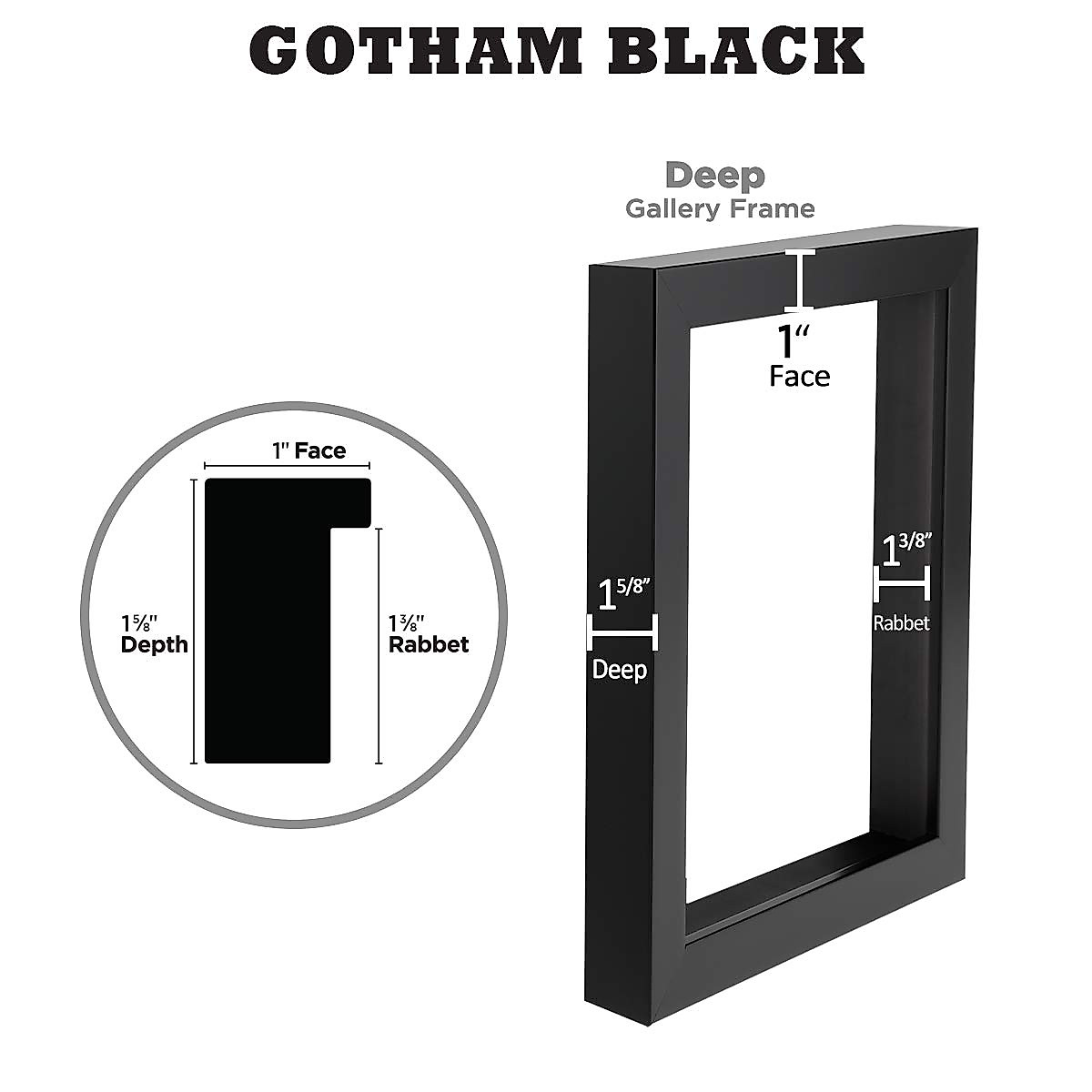 Gotham Deep Gallery Frames - 3 Pack of Professional Gallery Frames for Canvas, Paintings, Presentation & More! - [Black - 16x20"]
