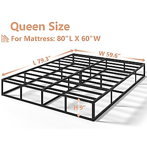Vitverve Box Spring for Queen Bed, 9 Inch High Metal Queen Box Spring Only, Heavy Duty Mattress Foundation with Fabric Cover, Easy Assembly, Quiet Noise Free, Non Slip, Black