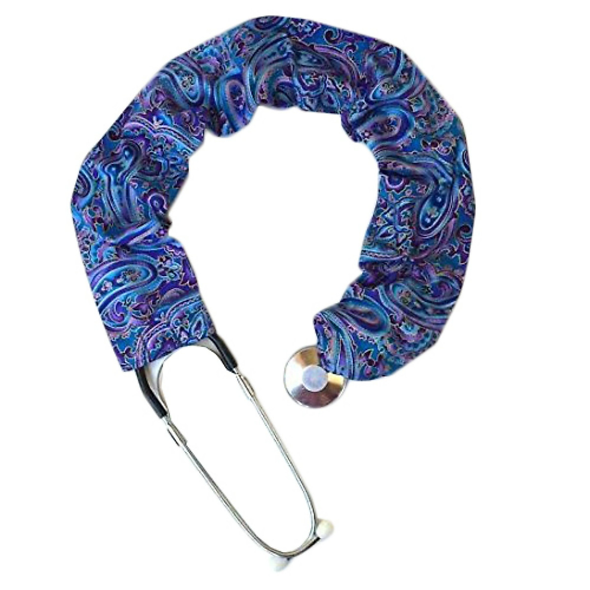 Stethoscope Covers Handmade Variety Patterns Colors 100% Cotton Scrunchie (Metallic Style Purple Blue Paisleys)
