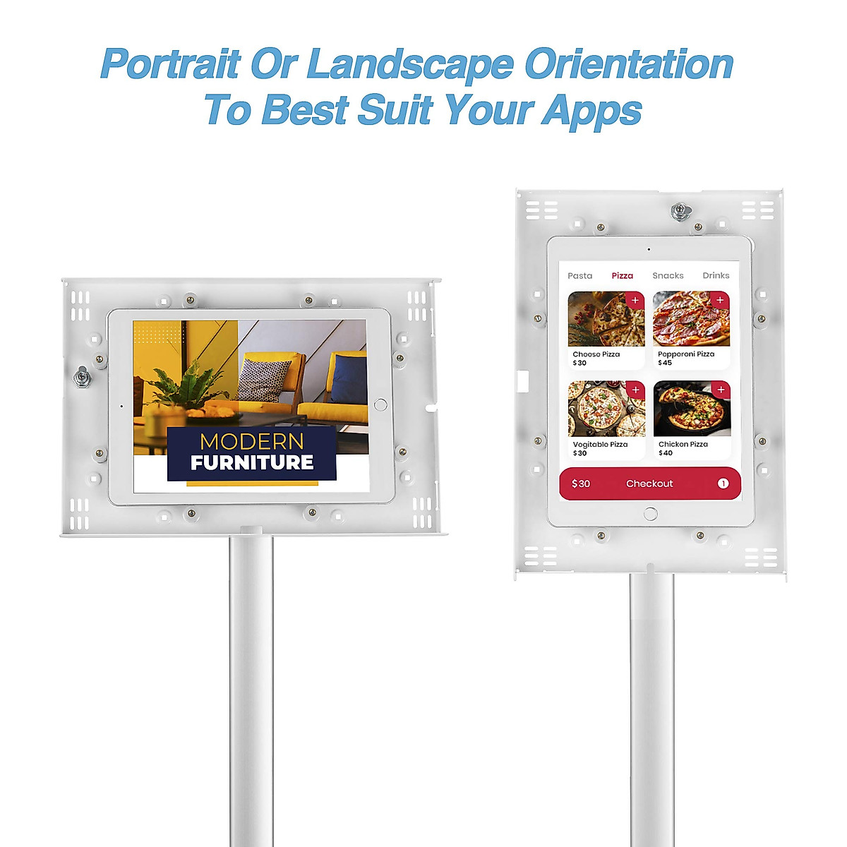 AVLT Height Adjustable Anti-Theft 10.5” Tablet Kiosk Floor Display Stand Compatible with iPad 9.7", 10.2", Pro 10.5", Air 10.5" (Gen 3), Samsung Galaxy Tab A 10.1" (2019) - White