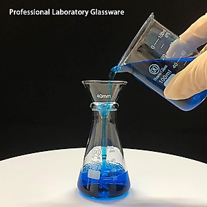 50ml Glass Erlenmeyer Flask Set, Narrow Mouth Graduated Flasks, 3.3 Borosilicate Glass, Ideal for Laboratory, Classroom or Home Use, HUAOU, Pack of 6
