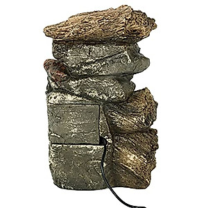 Sunnydaze Indoor Electric Tabletop Fountain with LED Lights - Decorative Tiered Rock and Log Waterfall Design - Quiet and Soothing Water Sound - Small 10.5 Inch Desktop Size