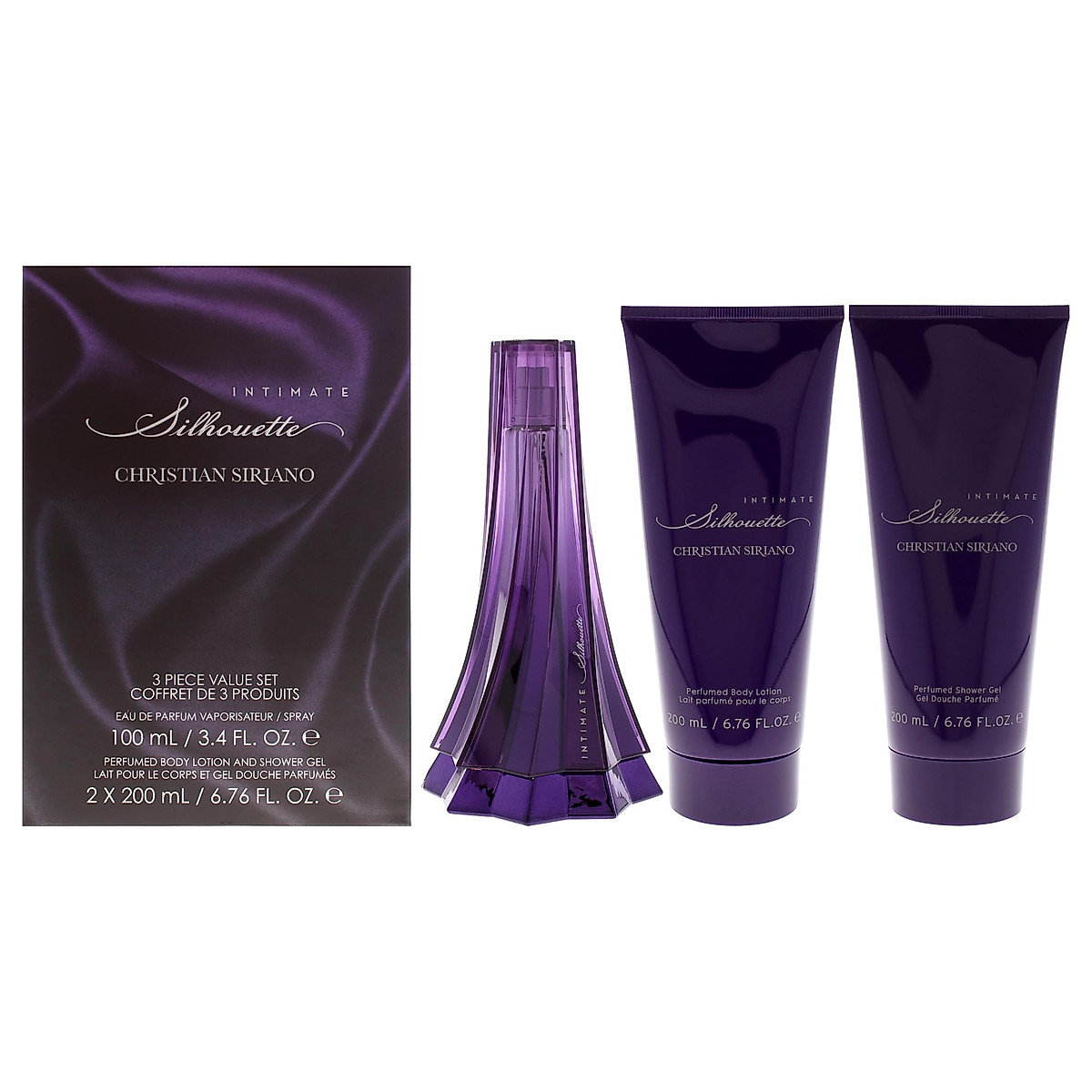 Christian Siriano Silhouette Intimate for Women - 3 Pc Gift Set 3.4oz EDP Spray, 6.76oz Body Lotion, 6.76oz Shower Gel