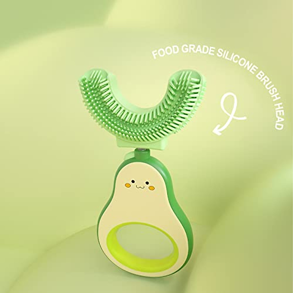 Pampoo Kids U Shaped Toothbrush Avocado Shape Silicone Manual Toothbrush for 2-7years Oral Cleaning U-Shaped Toothbrush