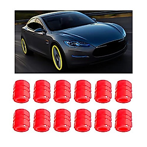 12PCS Fluorescent Car Tire Valve Stem Caps, Auto Corrosion Resistant Wheel Valve Cover, Luminous Illuminated Glow in The Dark, Car Decor Accessories Universal for SUV, Trucks, Car (Red(1))