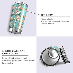 HXshaoye naughty animal corgis dogs Stainless Steel straw, vacuum insulated water bottle with Straw Leak Resistant Flip insulated coffee mug with lid for hot and cold drinks simple tumblers with lids