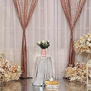 2Pcs 3Ft x 8Ft Rose Gold Sequin Backdrop Curtain, Glitter Photography Background, Sequence Xmas Thanksgiving Backdrop for Wedding Party Holiday Festival Decor…