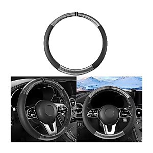 zipelo Car Steering Wheel Cover, Universal 15 Inch, Carbon Fiber Breathable Anti-Slip Steering Wheel Protector, Warm in Winter and Cool in Summer, Car Interior Accessories (Gray)