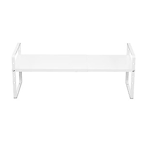 iPEGTOP Expandable Cabinet Storage Shelf Organizer Rack, Heavy Duty Steel Metal Spice Rack Adjustable Height Pantry Garage Shelf Space Riser for Counter Kitchen Organization, White, 1 Pack