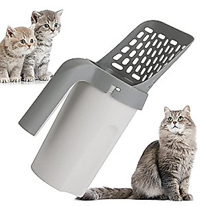 Cat Litter Sifter Scooper Integrated Detachable Deep Shovel Holder, Cat Litter Shovel with 8 rolls Waste Bags with Poop Sifting