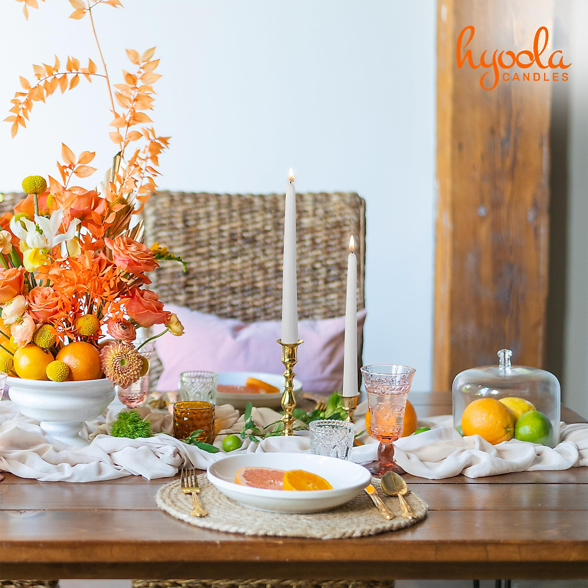 Hyoola 12 Pack Tall Taper Candles - 10 Inch White Dripless, Unscented Dinner Candle - Paraffin Wax with Cotton Wicks - 8 Hour Burn Time