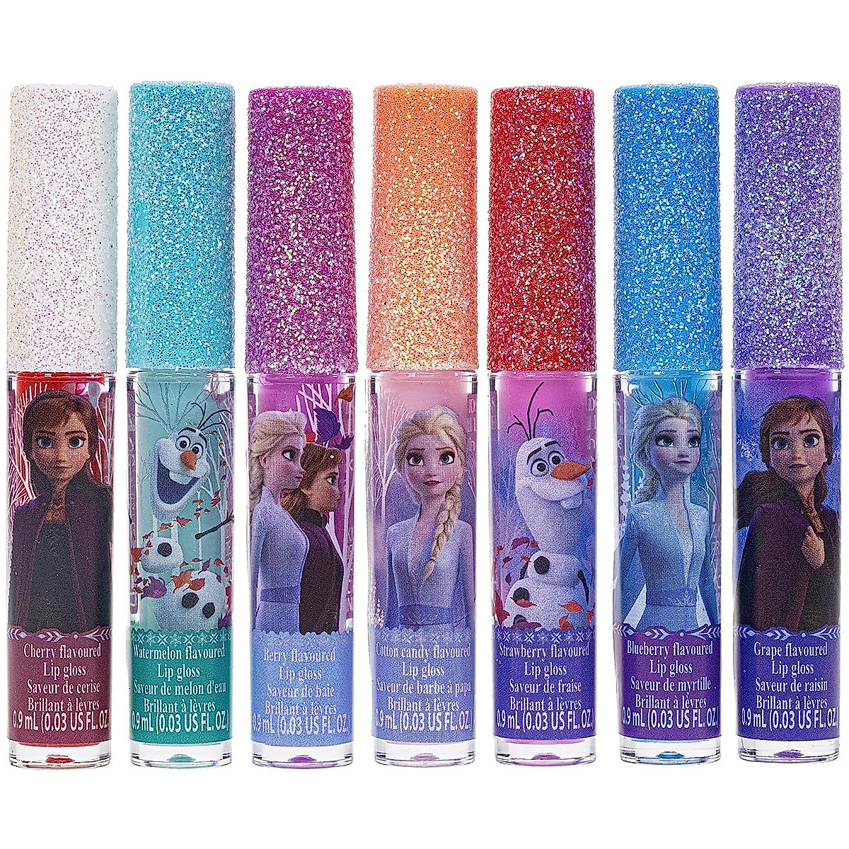 Townley Girl Disney Frozen Plant Based Vegan 7 PC Flavored Lip Gloss Set For Girls – Ideal for Sleepovers, Makeovers, Party Favors and Birthday Gifts! - Age: 3+