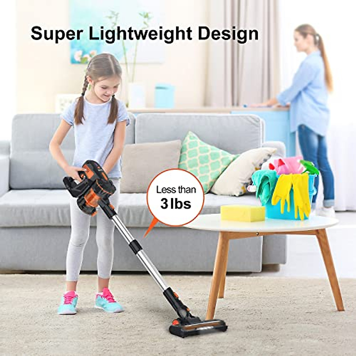 INSE Cordless Vacuum Cleaner, 6-in-1Lightweight Stick Vacuum Up to 45min Runtime, Vacuum Cleaner with 2200mAh Rechargeable Battery, Powerful Cordless Stick Vacuum for Hardwood Floor Pet Hair Home Car