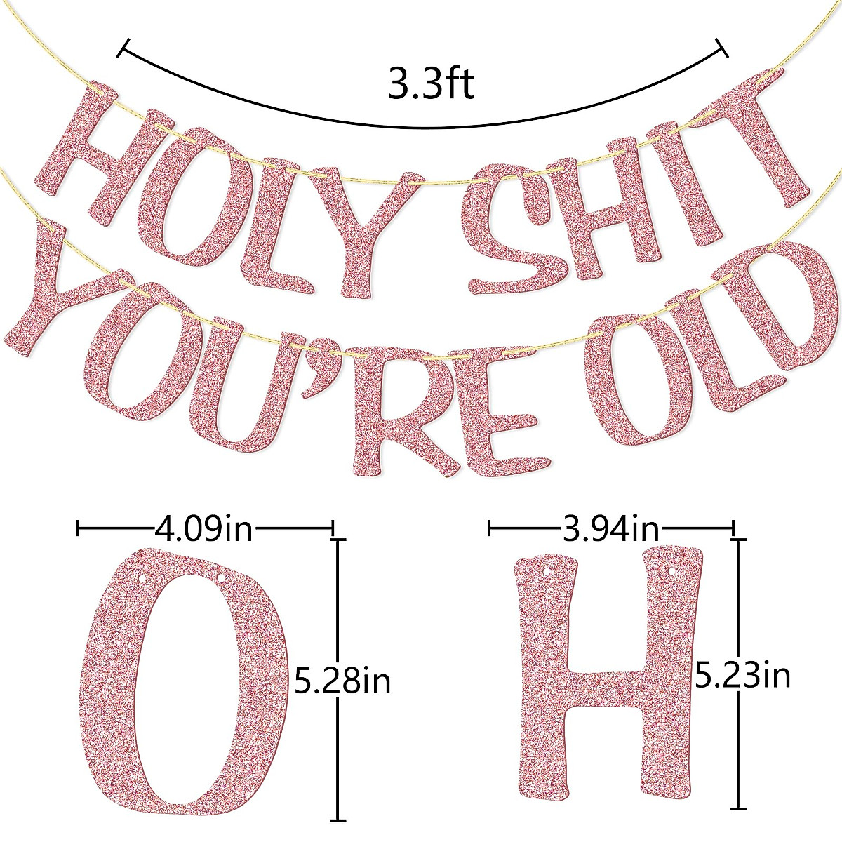 Holy Shit You're Old Banner Rose Gold Glitter for 30th 40th 50h 60th 70th 80th 90th Funny Birthday Banner Sign Bunting Party Decor Photo Booth Props (Rose Gold)